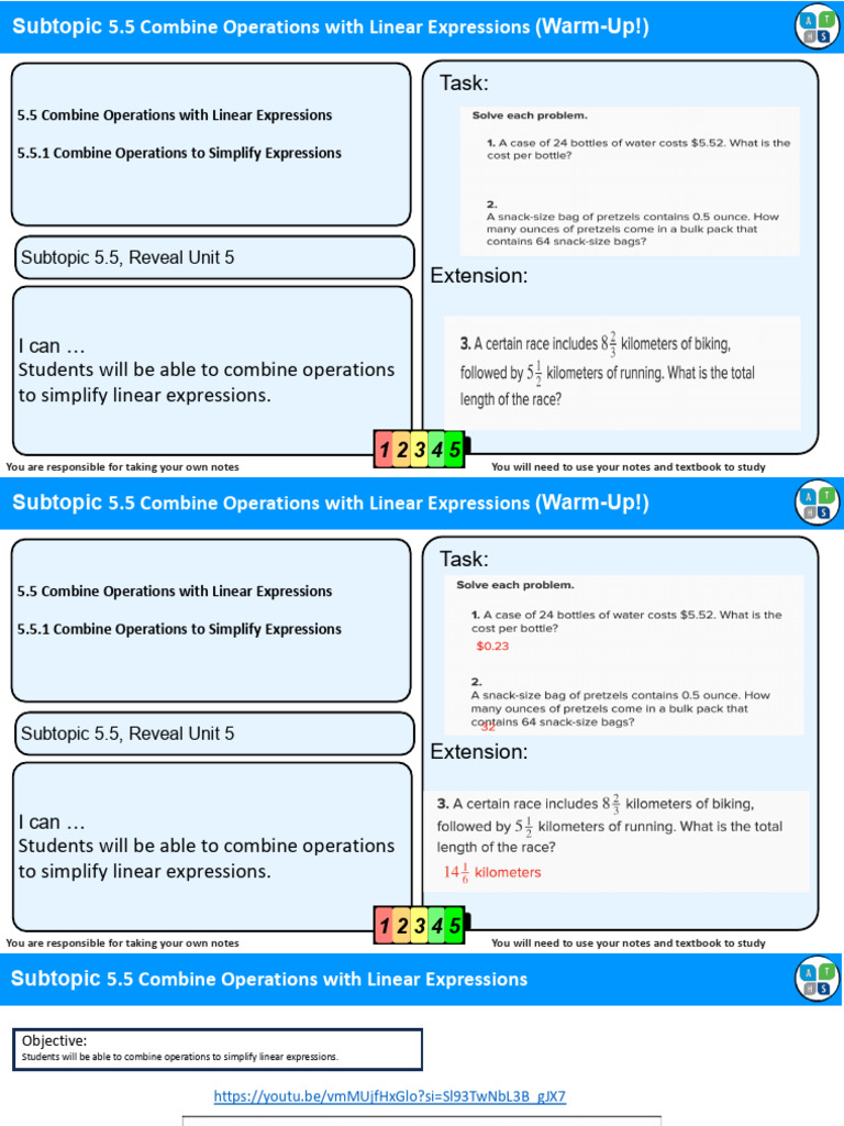 5.5 Combine Operations With Linear Expressions | PDF