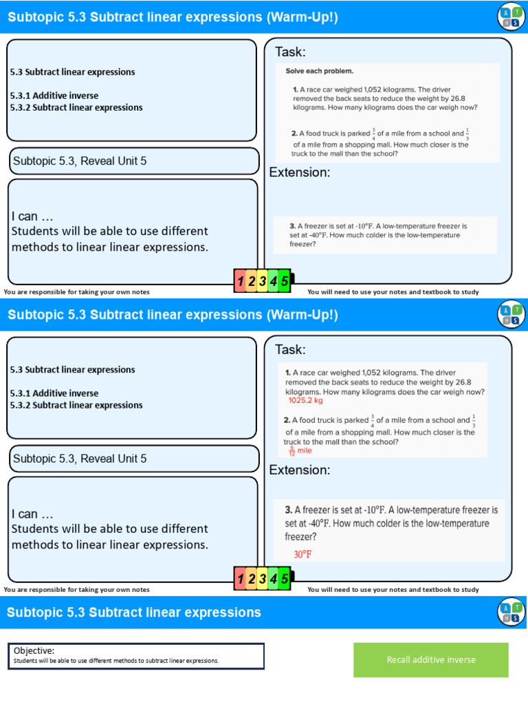 Subtracting Linear Expressions Guide | PDF