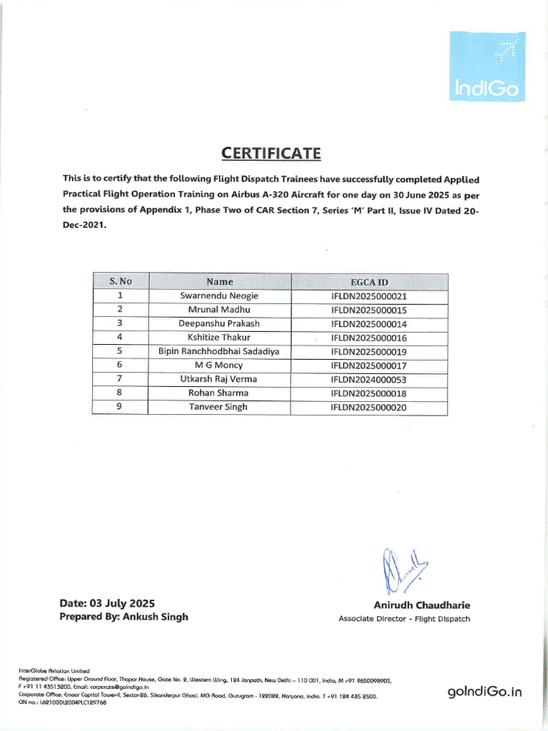 Applied Practical Training Certificate 30 June 2025 | PDF