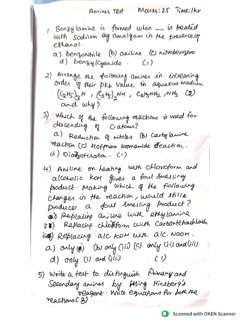 Amines Test-9-1-26 | PDF