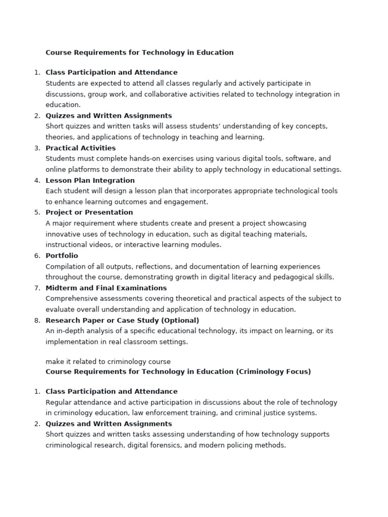 Course Requirements for Technology in Education | PDF | Learning ...