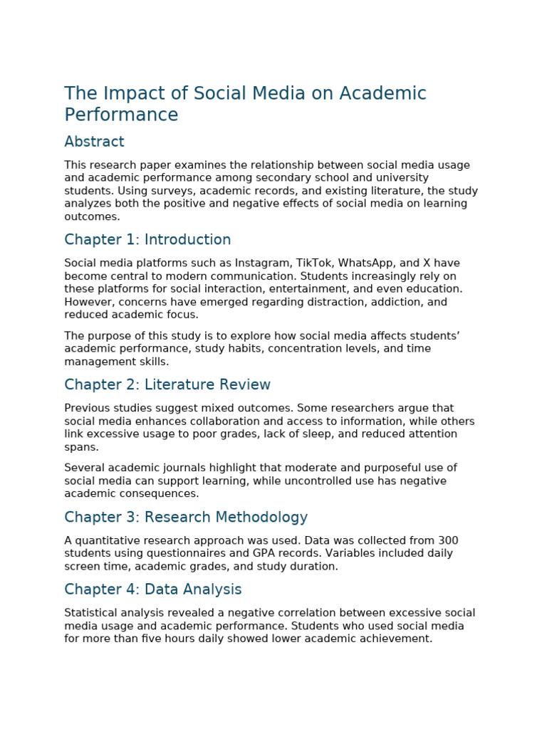 Research Paper 1 – Social Media and Academic Performance | PDF