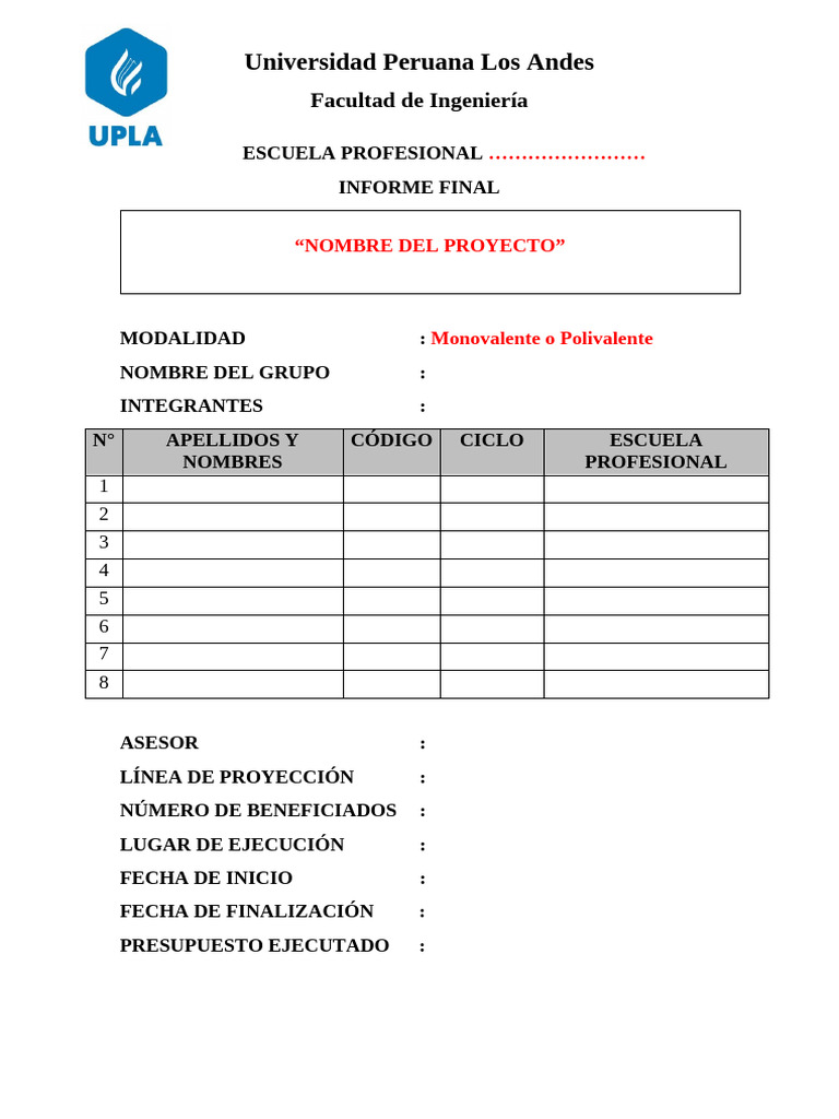 Estructura Informe Final (2) | PDF