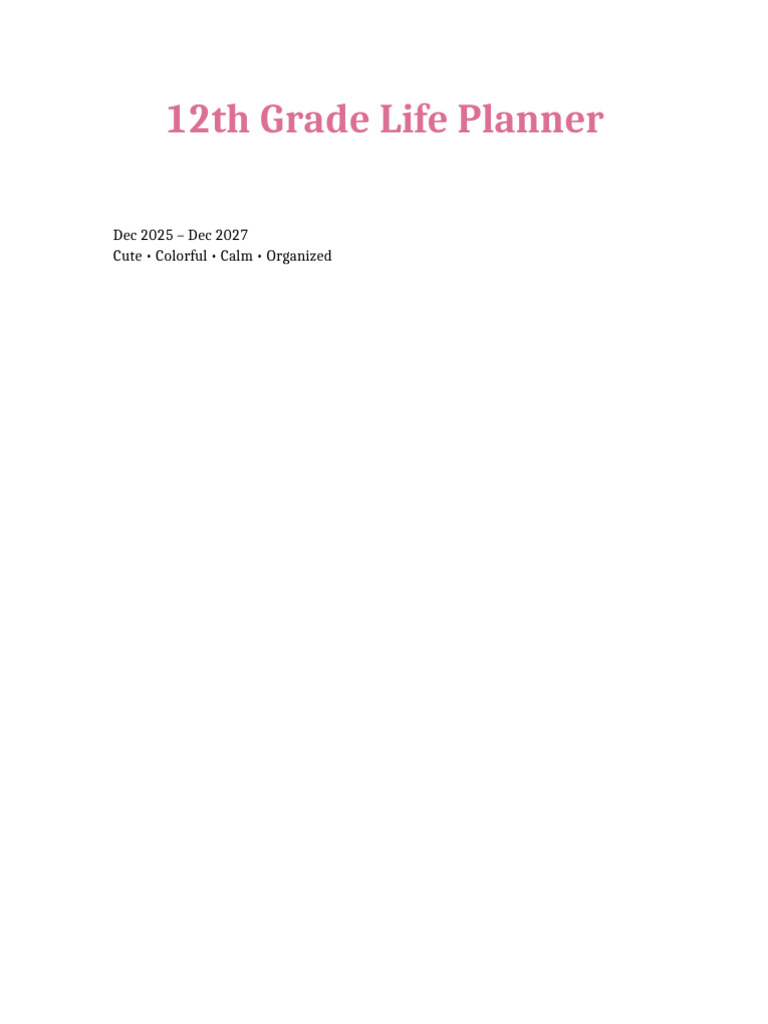 12th Grade Pink Pastel Planner Dec2025-Dec2027 | PDF | Sleep
