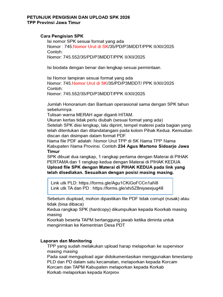 Panduan Upload SPK 2026 Jawa Timur | PDF