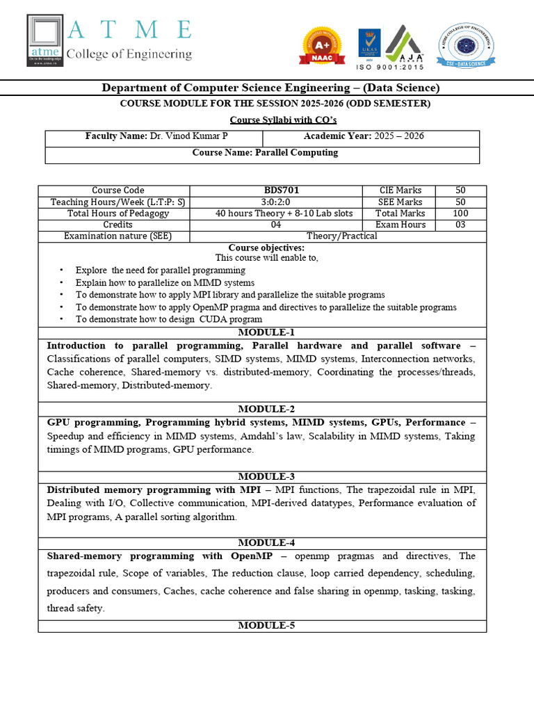 PC Course Module BDS701 2025-26 | PDF | Parallel Computing | Software Development