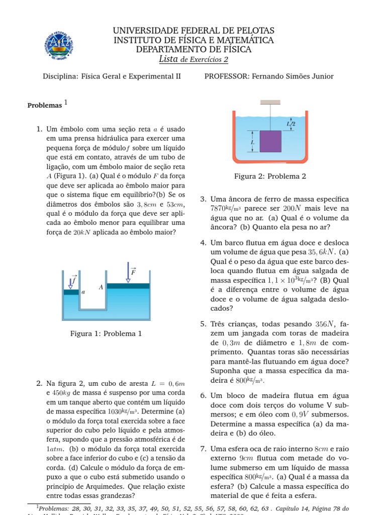 Lista Exercícios Halliday 2 | PDF | Líquidos | Massa