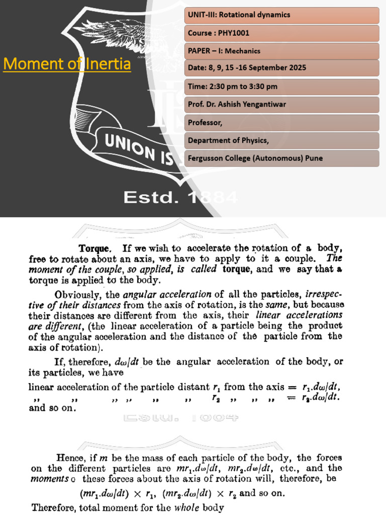 MECHANICS 16-09-2025 Unit-III Rotational Dynamics | PDF