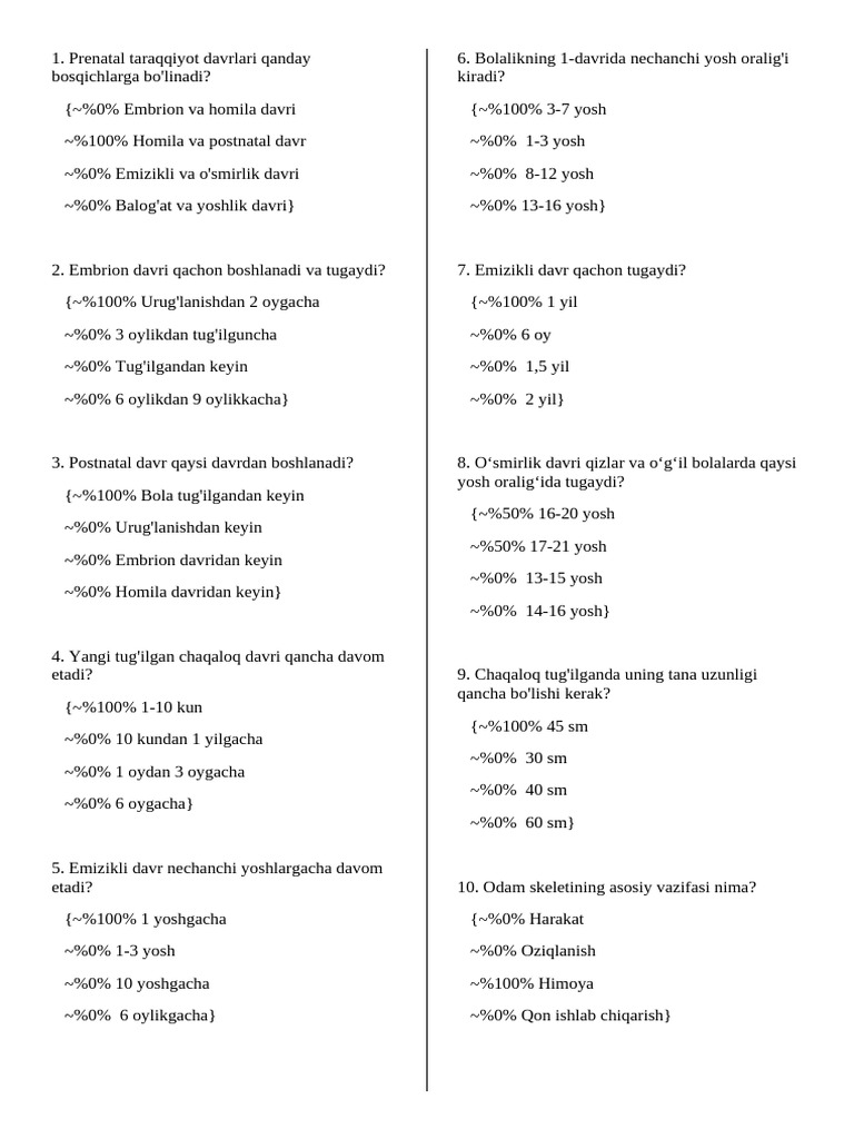 1-SEMESTR TEST O'ZB | PDF