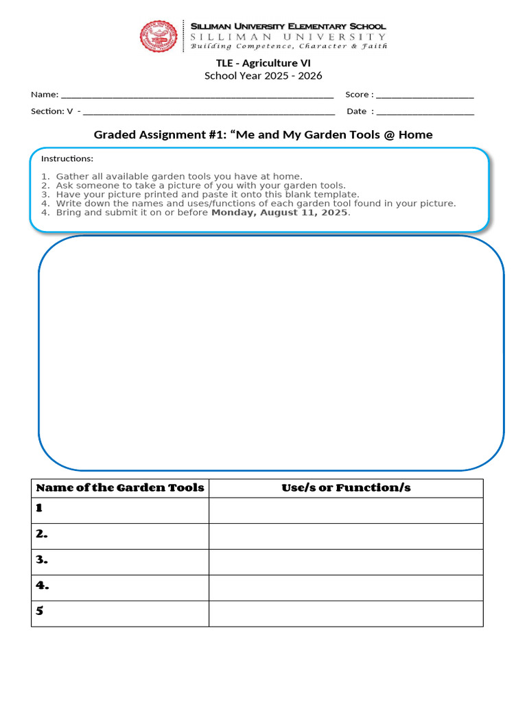 Agriculture VI_ Graded Assignment 1_ Me and My Garden Tools at Home | PDF