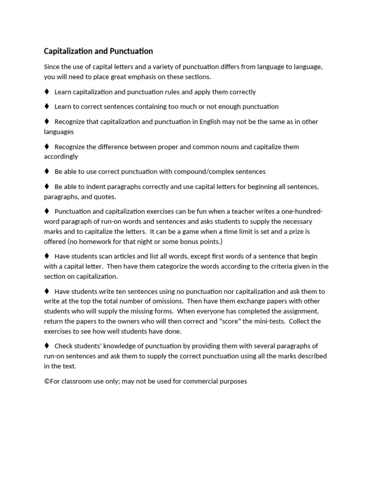 Capitalization and Punctuation Guide | PDF | Word | Paragraph