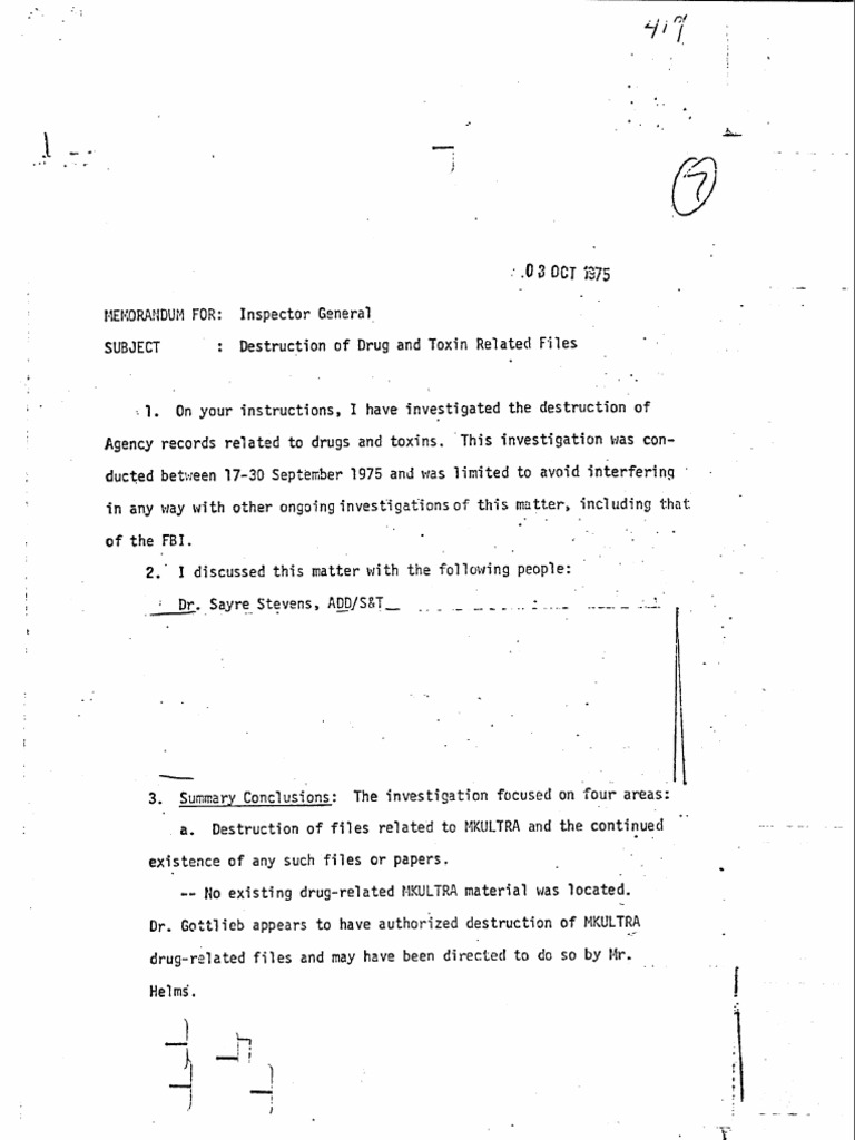 Investigation of MKULTRA File Destruction | PDF | Central Intelligence ...