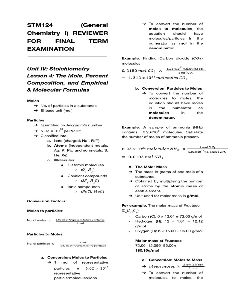 Stoichiometry and Gas Laws Review Guide | PDF | Mole (Unit) | Chemical Bond