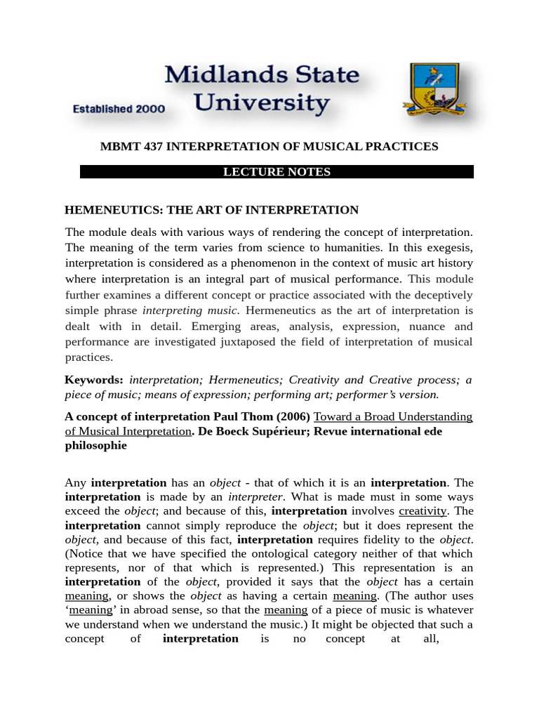 Musical Interpretation and Hermeneutics | PDF | Interpretation (Logic ...