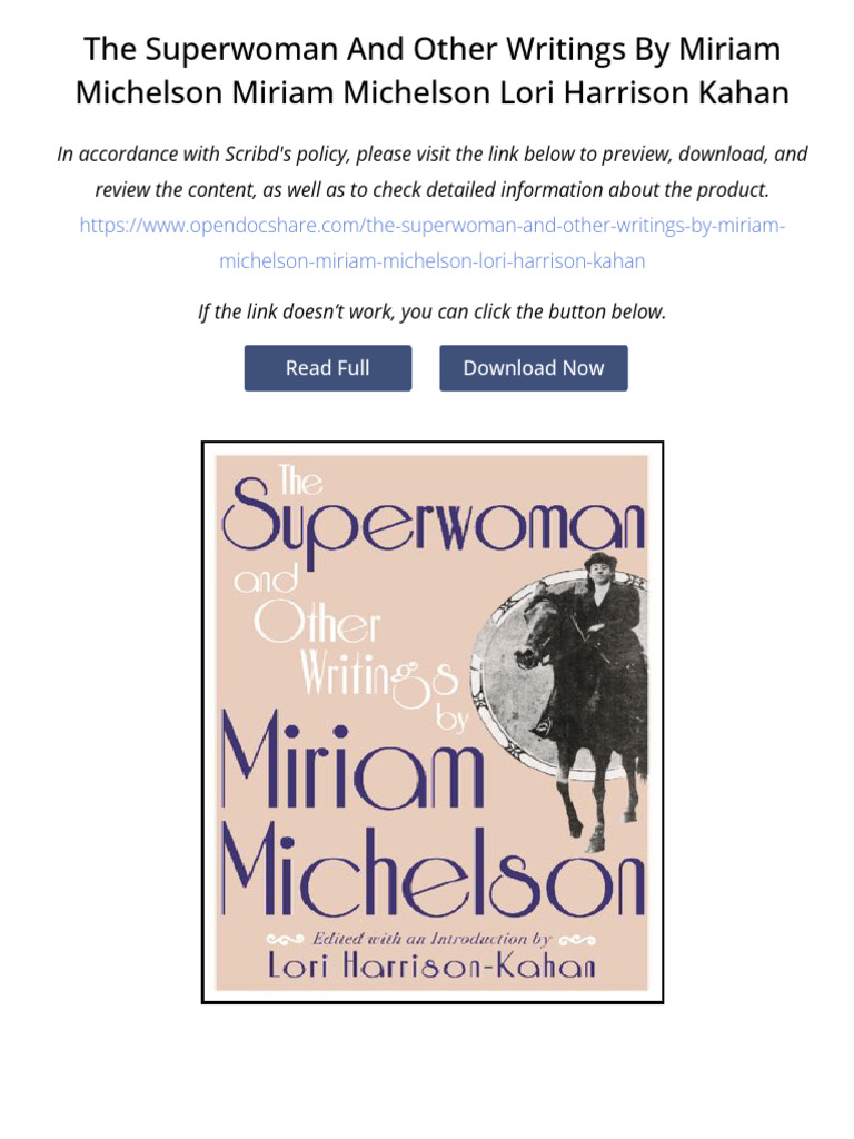 The Superwoman and Other Writings by Miriam Michelson Miriam Michelson ...