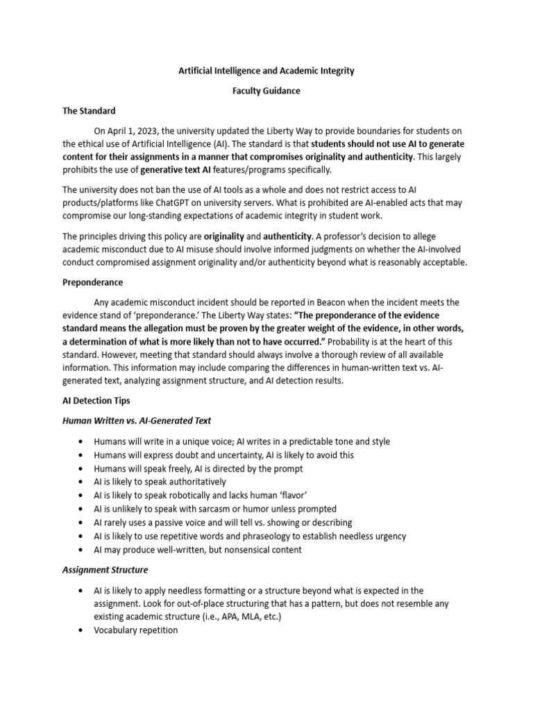 AI Use and Academic Integrity Guidelines | PDF | Artificial ...