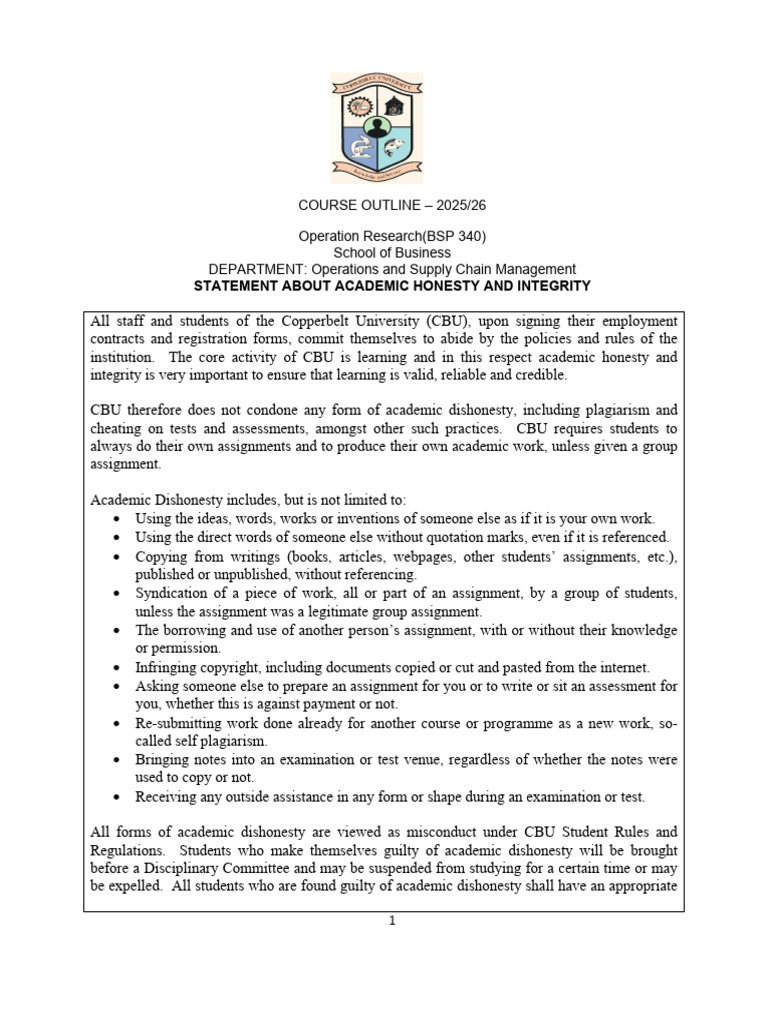 BSP 340 Course Outline and Syllabus | PDF | Academic Dishonesty ...