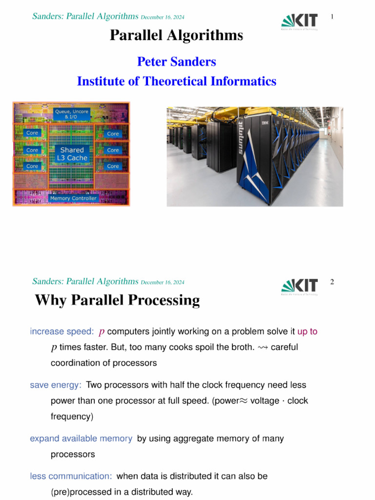 Sanders P. Parallel Algorithms Presentation 2024 | PDF | Multiplication | Matrix (Mathematics)