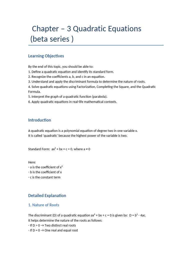 Grade 9 Quadratic_Equations_Notes beta | PDF | Quadratic Equation ...
