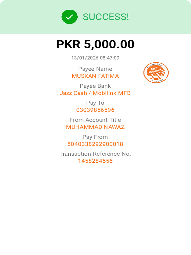 Jazz Cash Transaction Receipt | PDF