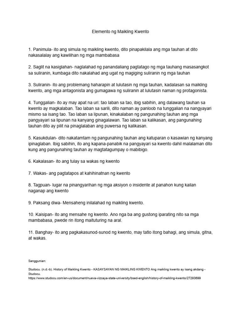 Elemento Ng Maikling Kwento | PDF