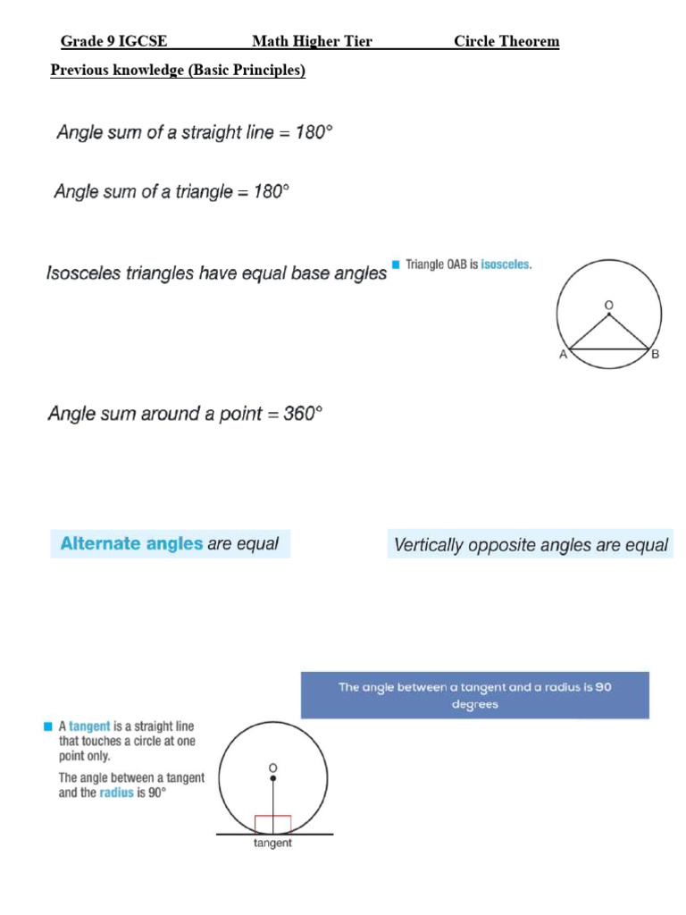 Grade 9 IGCSE Math: Circle Theorems Guide | PDF