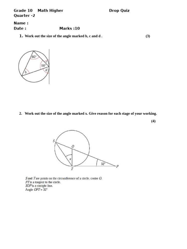 Drop Quiz Quarter-2 | PDF