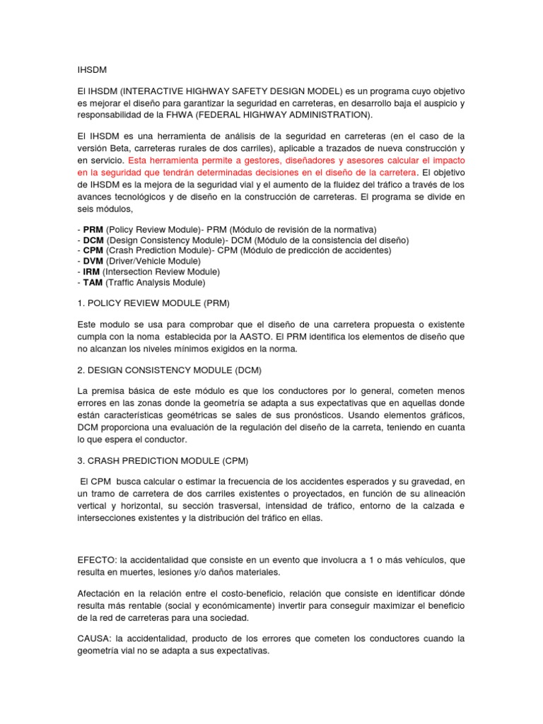 Modelo IHSDM para Seguridad Vial | PDF | La carretera | Transporte