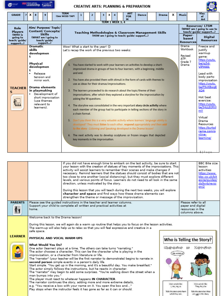 Drama Lesson Plans for Grades 7-9 | PDF | Improvisation | Learning