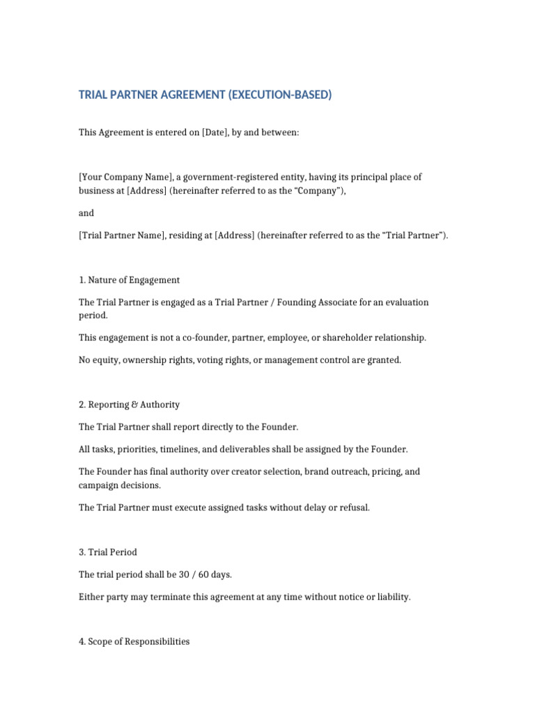Trial Partner Agreement | PDF | Equity (Finance) | Private Law