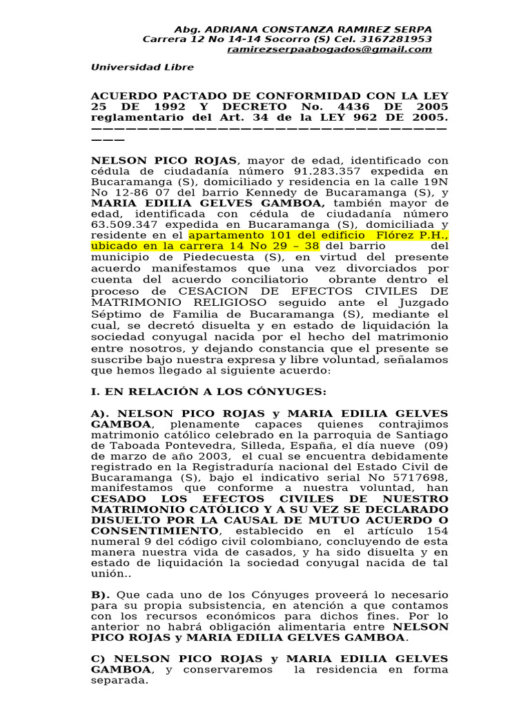 Acuerdo Liquidacion Maria Nelson | PDF | Propiedad de la comunidad ...