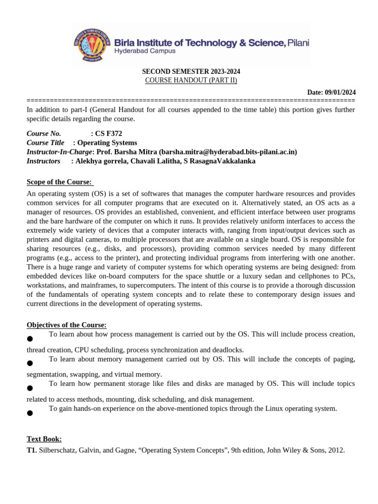 Cs f372 Operating Systems l1 | PDF | Process (Computing) | Thread ...