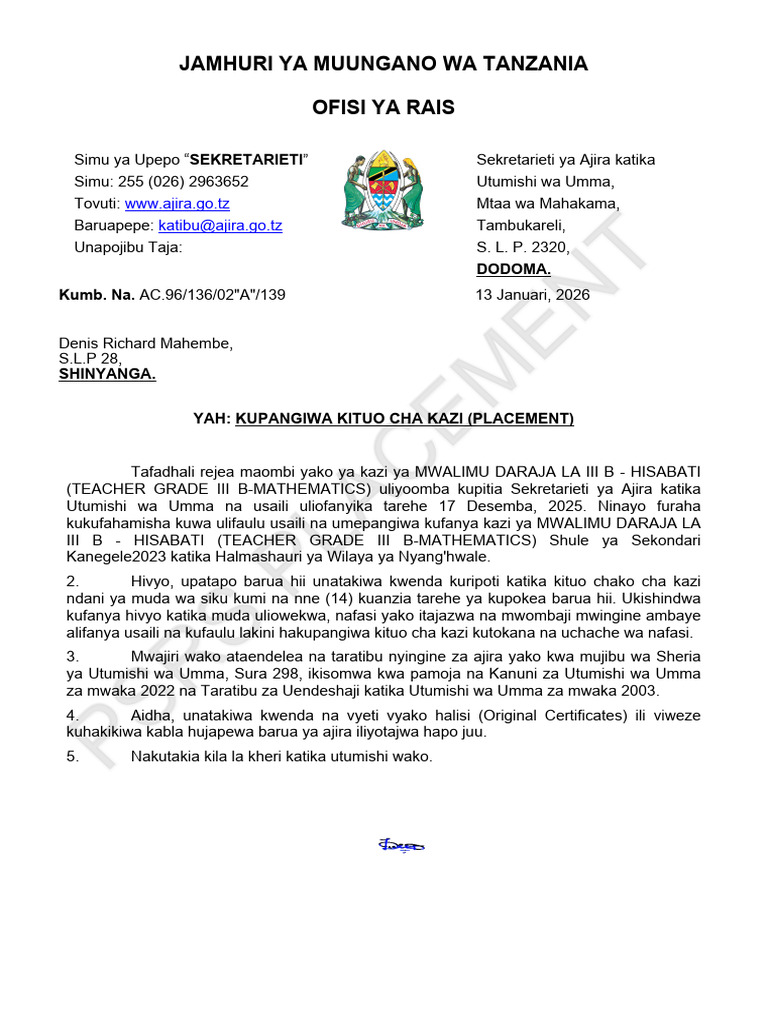 Placement Letter | PDF