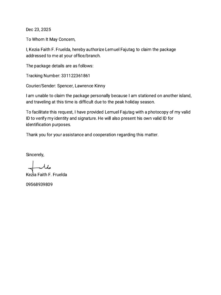 Package Authorization Letter Template | PDF