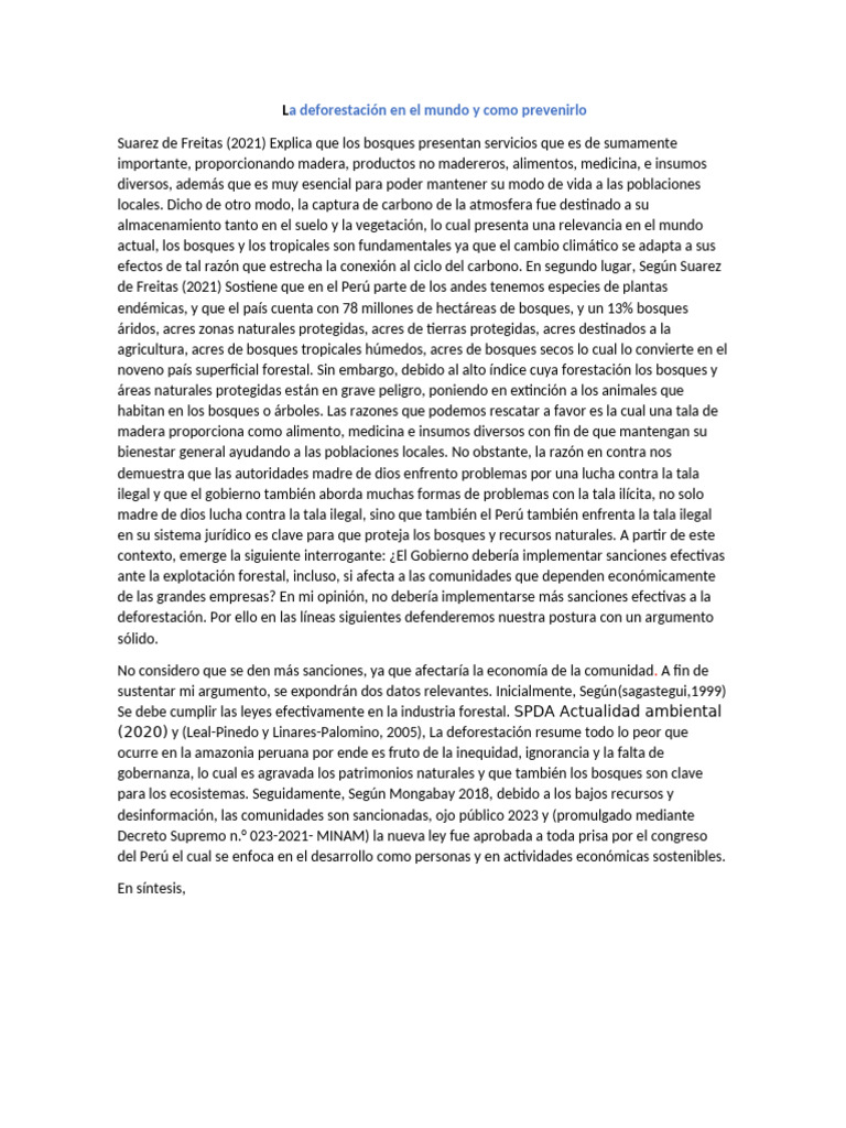 TA1 redaccion. | PDF | Deforestación | Los bosques