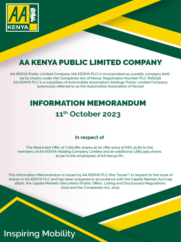 AA Kenya PLC Restricted Share Offer | PDF | Driving | Insurance