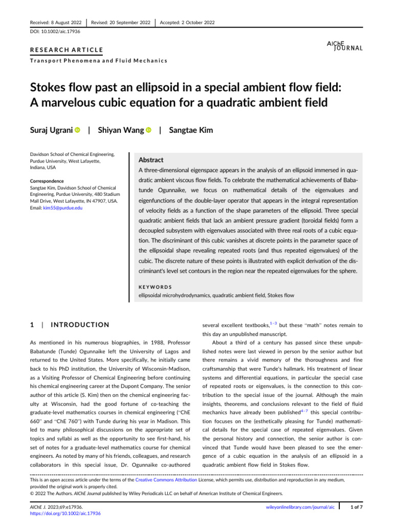 Stokes Flow Past an Ellipsoid in a Special Ambient | PDF | Fluid ...