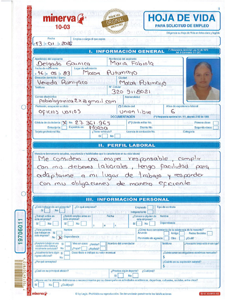 Hoja de Vida Maria Fabiola Delgado Okk | PDF | Bogotá | Colombia