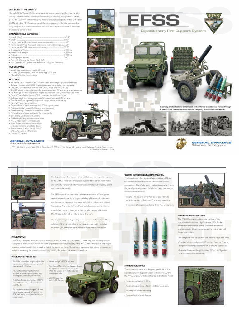 EFSS M327 120mm Mortar | PDF | Ammunition | Automobiles