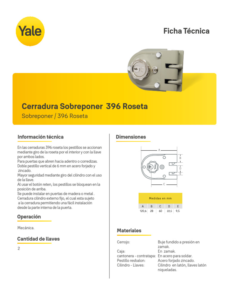 FICHA TÉCNICA SOBREPONER 396-60 Roseta (0003023) (0003024)(0003025 ...