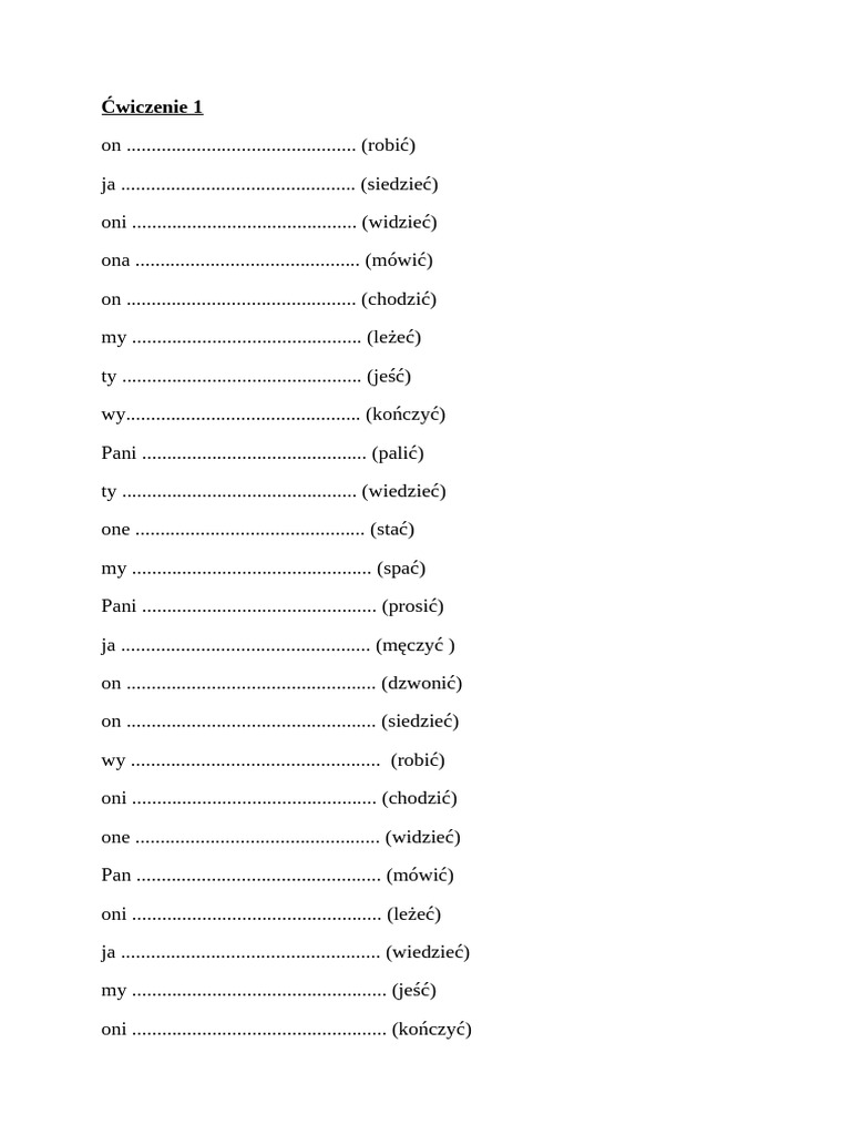 Cwiczenia Na Czasowniki 2 i 4 Koniugacja | PDF