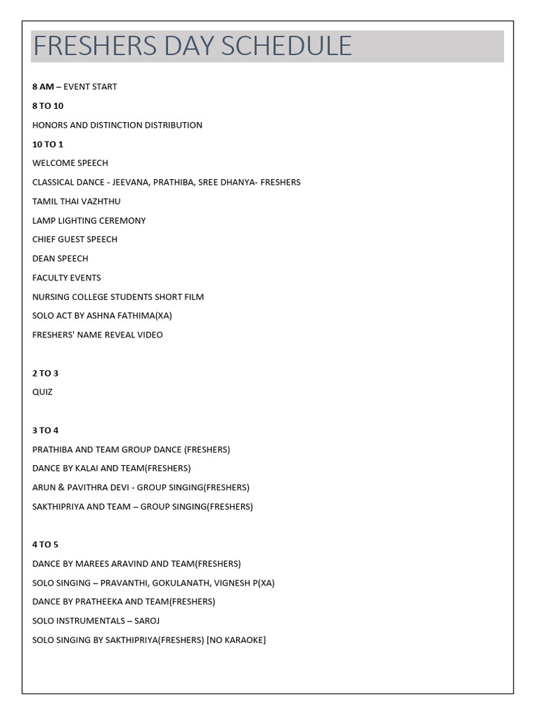 Freshers Day Schedule-2 | PDF