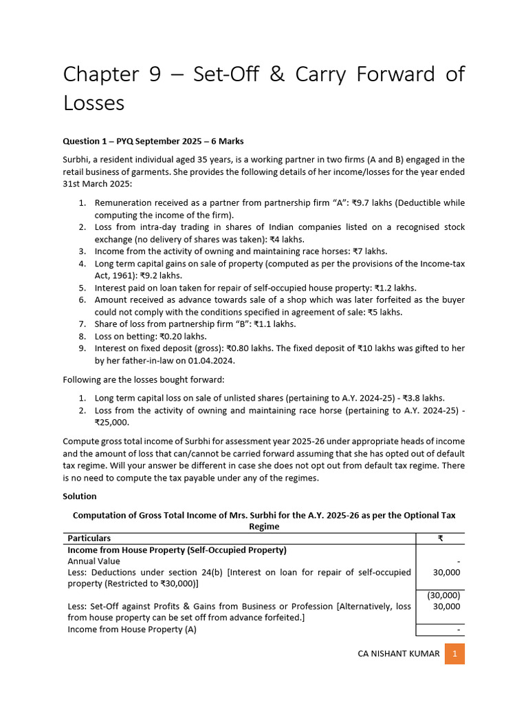 Set-Off and Carry Forward of Losses Explained | PDF | Capital Gains Tax ...