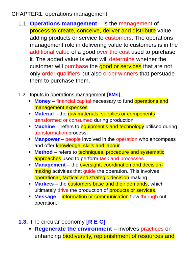 Operations Management Essentials Guide | PDF | Forecasting | Inventory