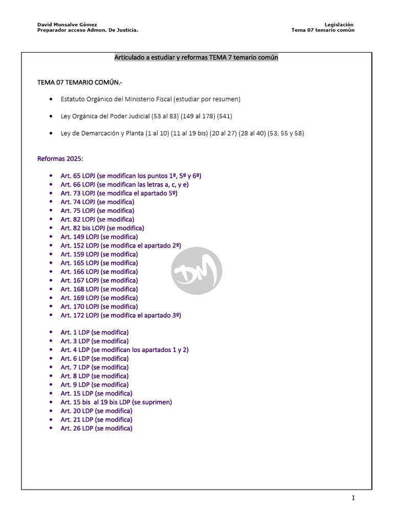 7. Leg. TEMA 07 TEMARIO COMÚN 2025 | PDF | Judicaturas | Fiscal