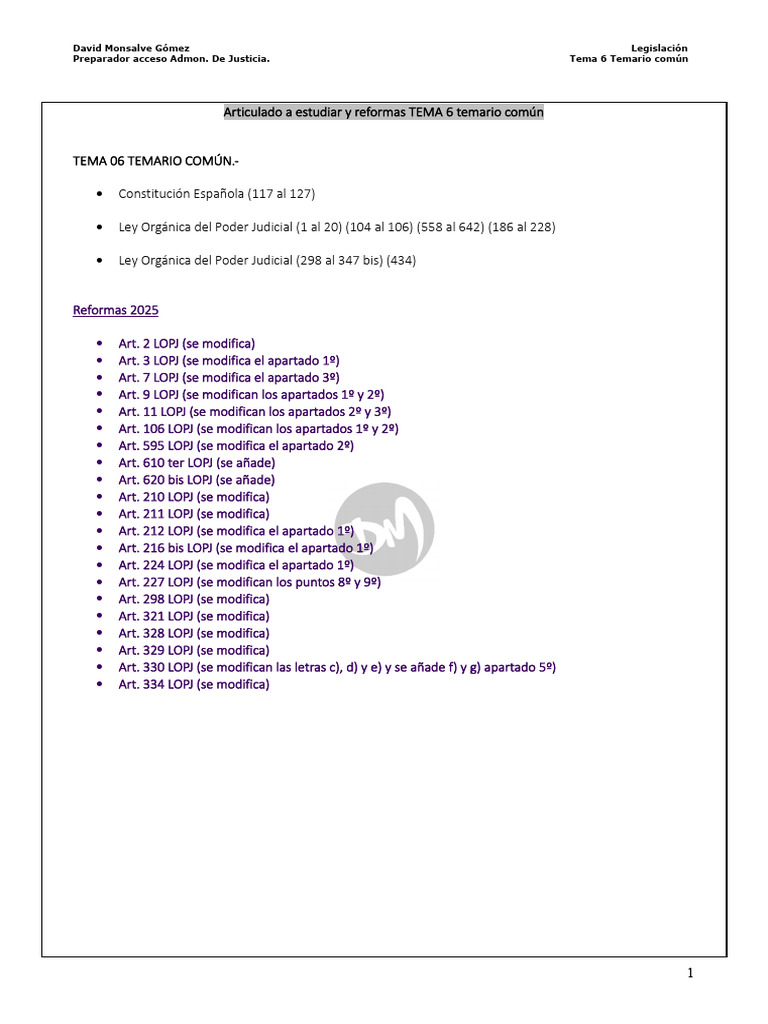 6. Leg. TEMA 6 TEMARIO COMÚN 2025 | PDF | Judicaturas | Jurisdicción