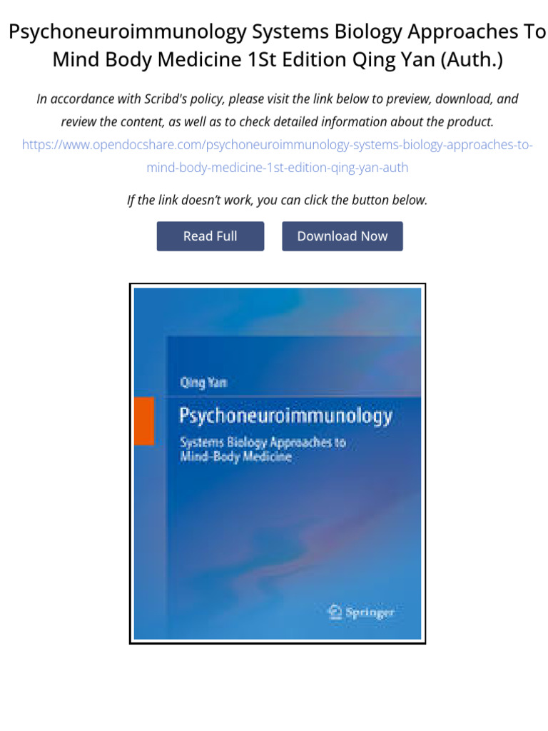 Psychoneuroimmunology Systems Biology Approaches to Mind Body Medicine ...