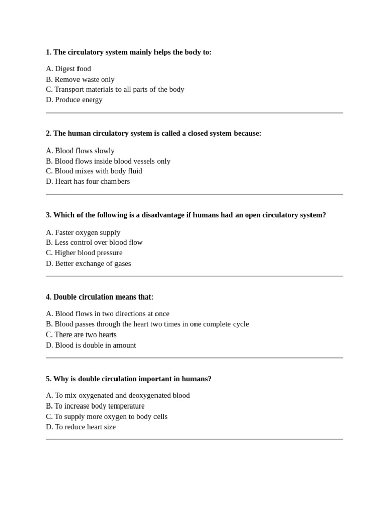 Circulatory System Mcqs | PDF | Vein | Artery