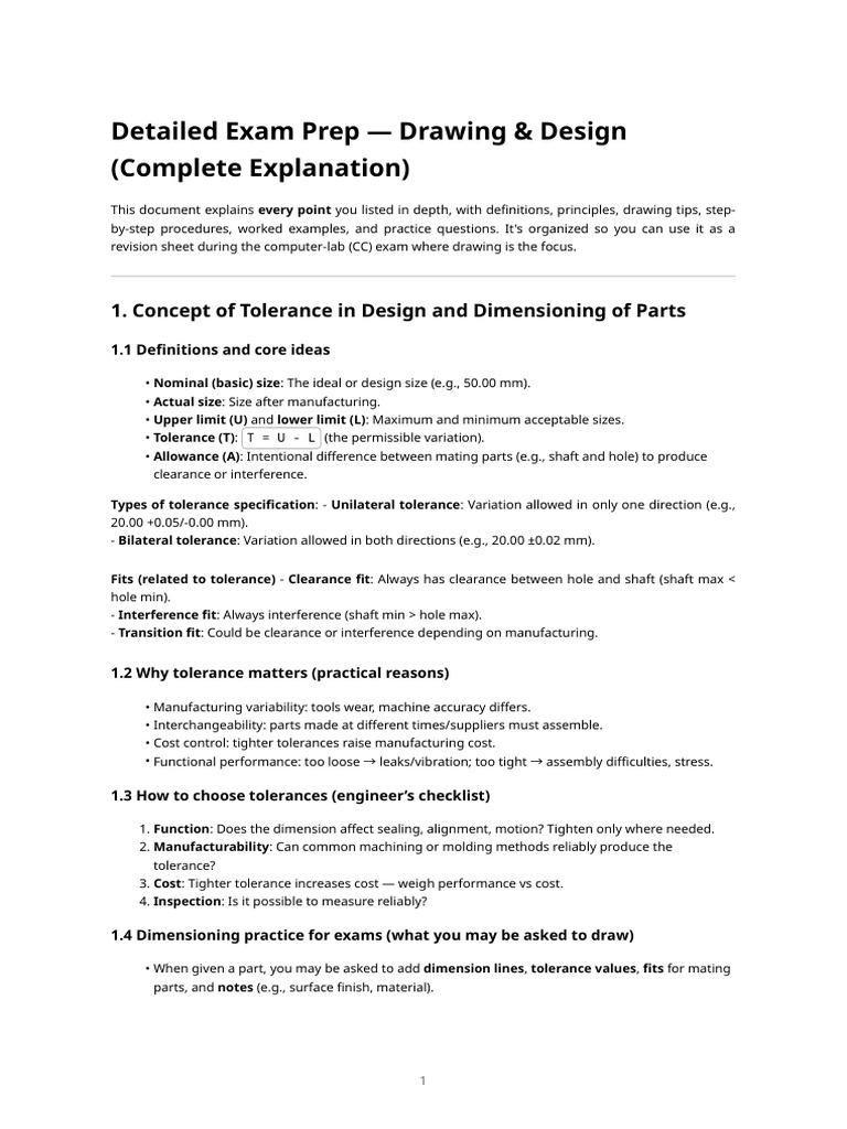 Detailed Exam Prep — Drawing & Design (Complete Explanation) (1) | PDF ...