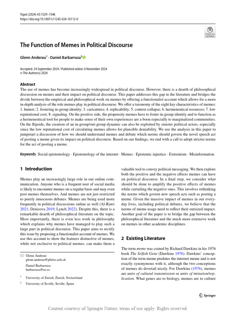The Function of Memes in Political Discourse | PDF | Meme | Jokes